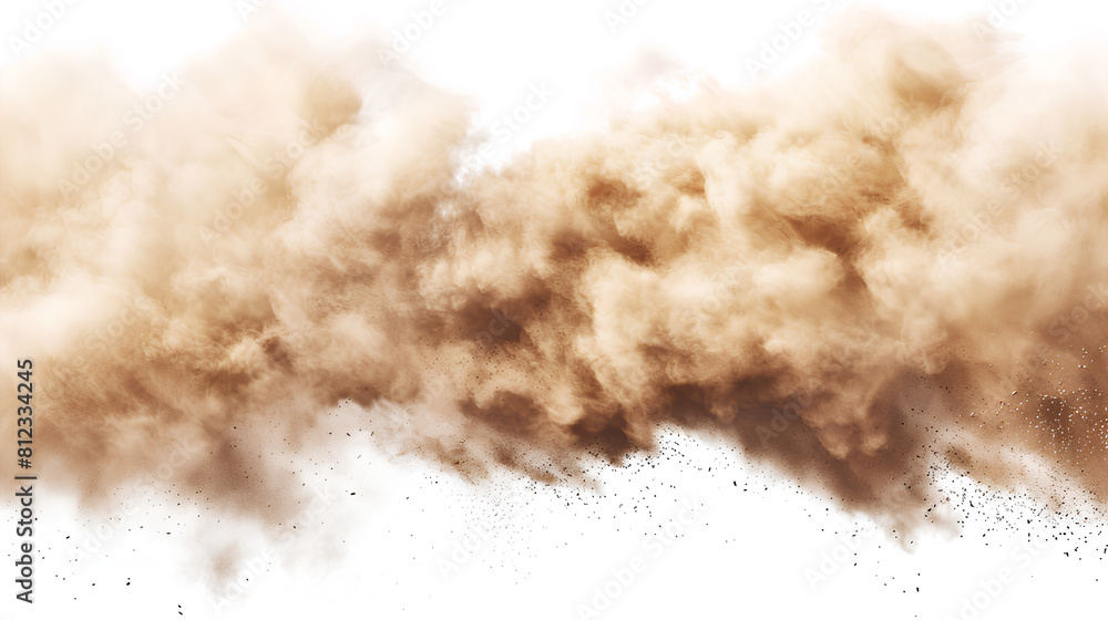 sandstorm sand dust cloud flying small particles isolated in white ...