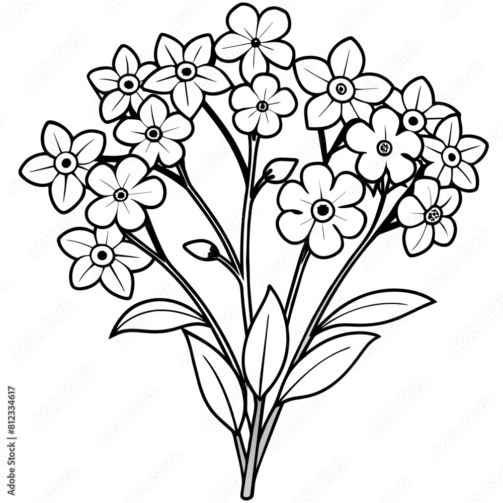 Forget Me Not flower outline coloring book page line art drawing vector ...