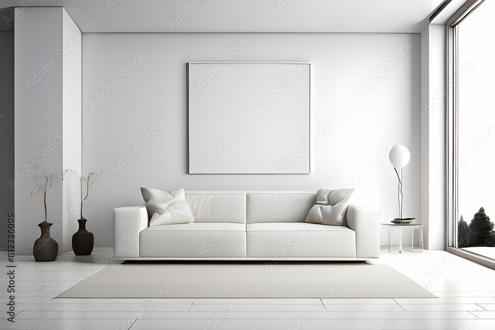 Modern, white minimalist interior. Modern interior design for posters ...