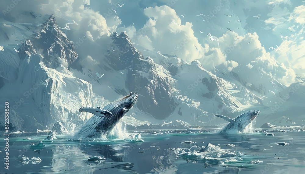 Imagine a pod of humpback whales breaching near an Arctic glacier ...