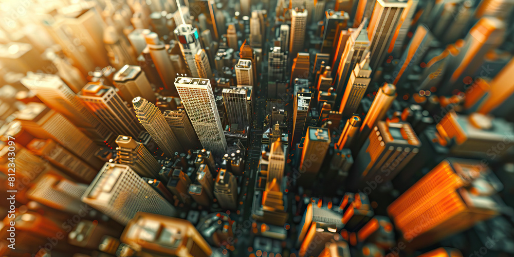 Vertigo View: A disorienting perspective of a city skyline, giving the ...