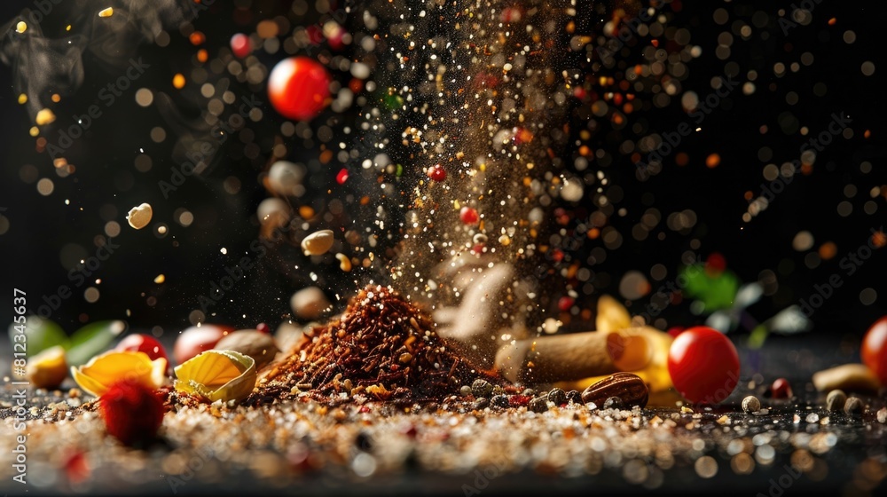 Floating Spices and Condiments Adding Flavor to an Invisible Dish ...