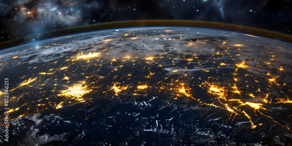 3D Rendering Earth Night Big city lights view from space. Planet earth ...