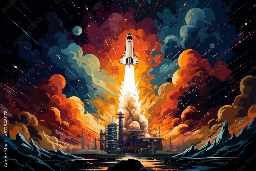 An artistic interpretation of a rocket launch, blending elements of ...