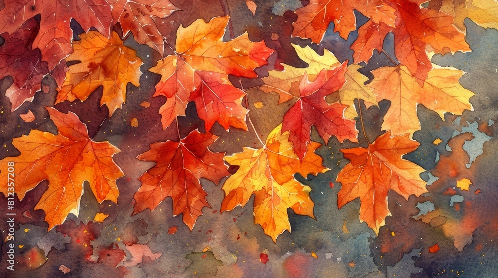 watercolor The watercolor painting shows a branch of a maple tree with ...