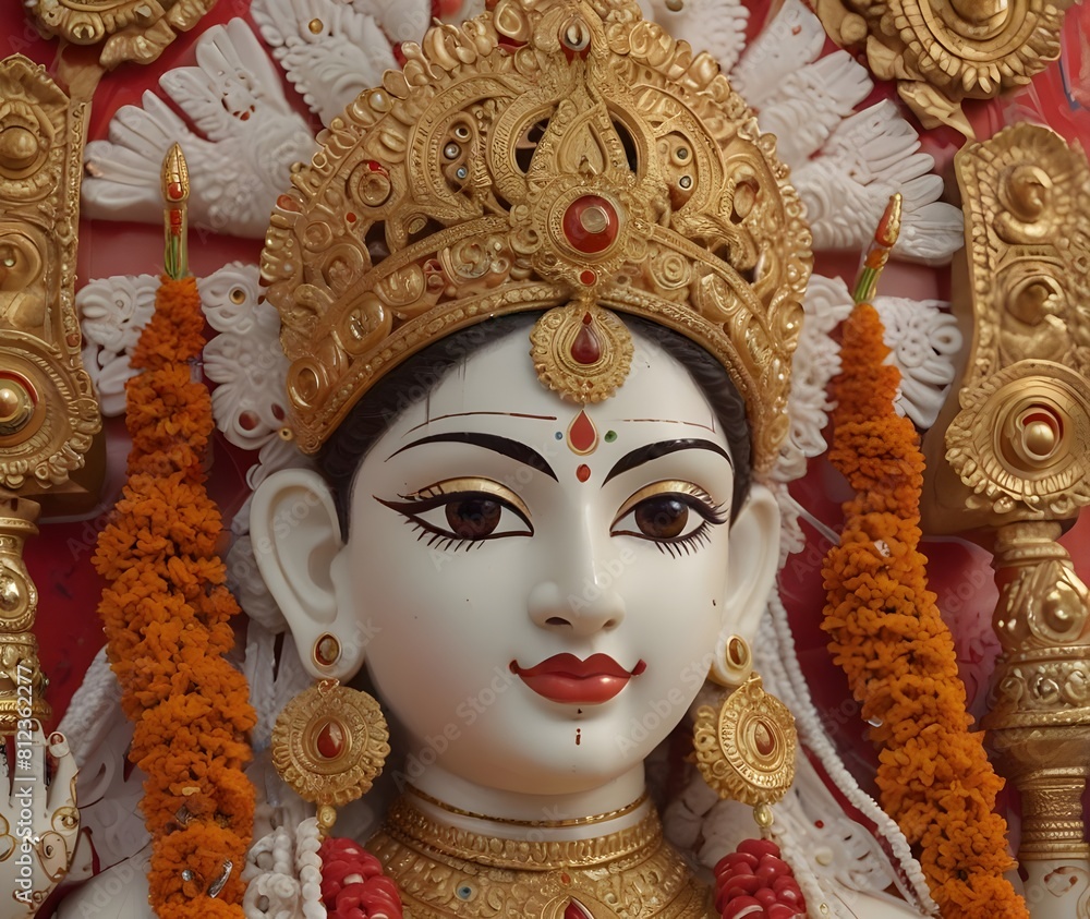 Goddess Durga with traditional look in close up view at a South Kolkata ...