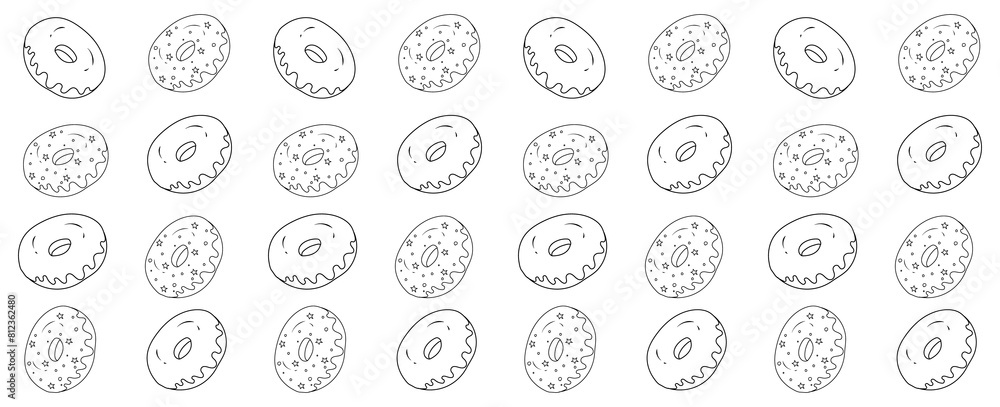 Donuts outline drawing pattern and seamless. symbol flat design and ...