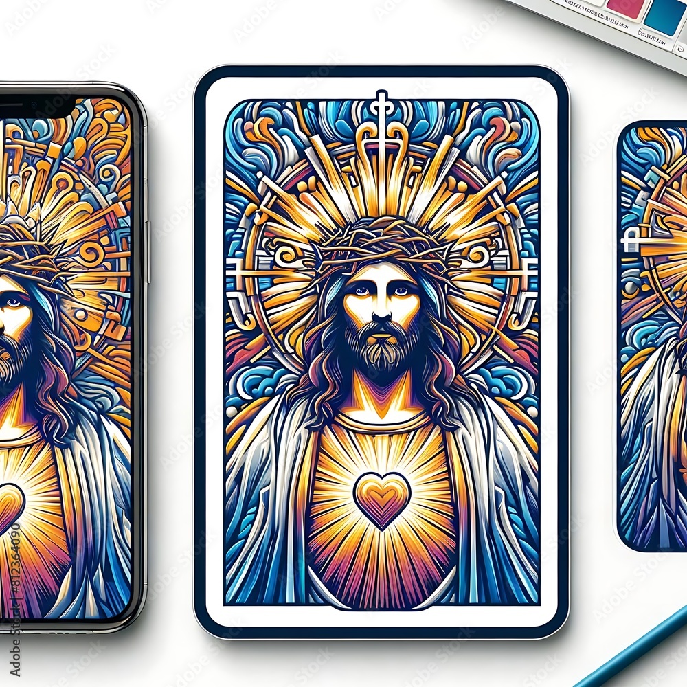 Foto de Many cell phones with a picture of jesus christ religious ...