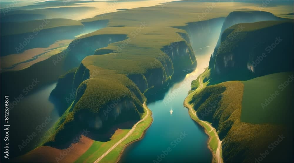 ฺBeautiful 3D map of land, river - high angle. World showing the earth ...