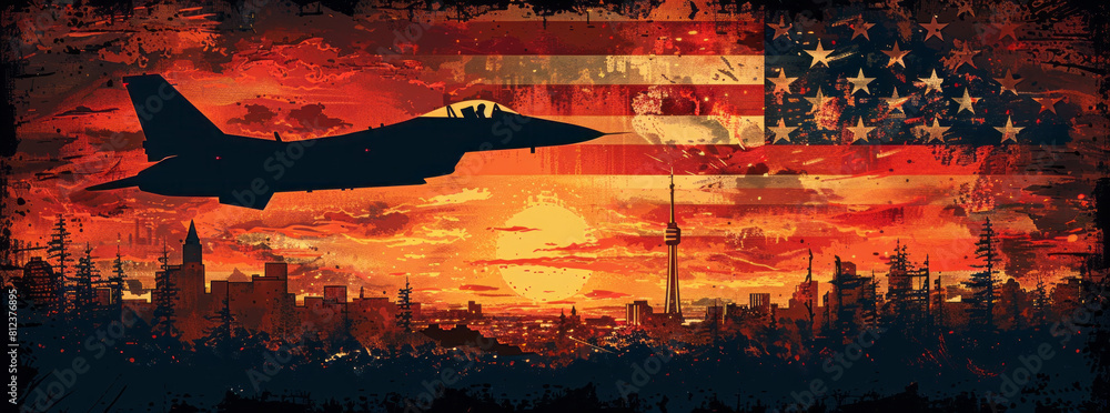 create a backdrop of the usaf flag next to the usa flag,generative ai ...