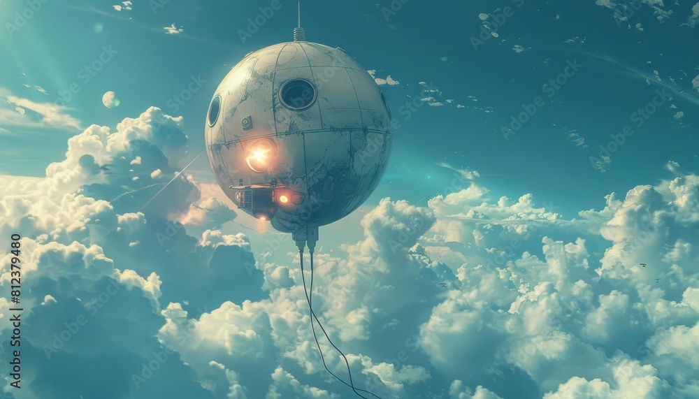 A conceptual art piece depicting a giant plug and socket floating in ...