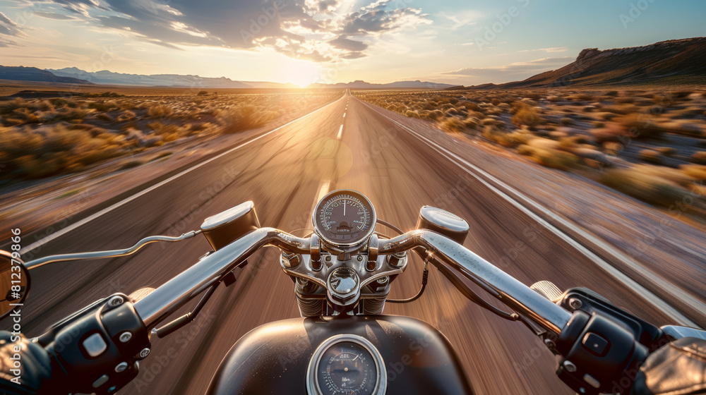 First person perspective on a vintage motorcycle riding a country road ...