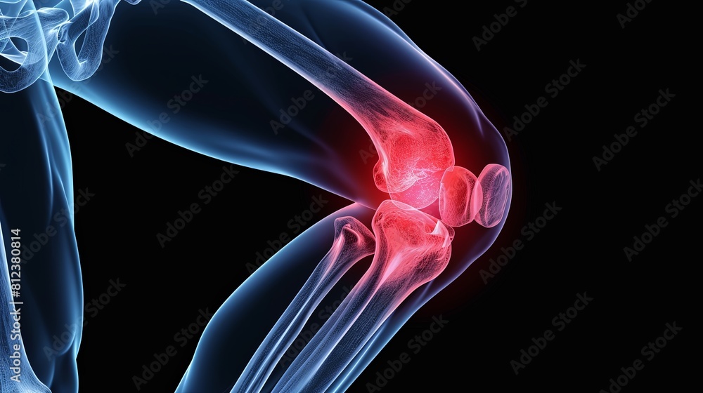 An X-ray blue of a knee with the knee joint highlighted in red ,MRI ...