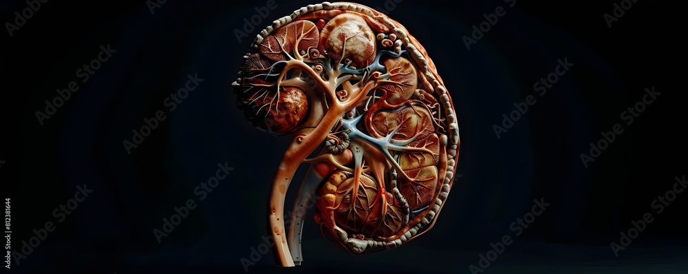 Detailed 3D Model of Kidney Anatomy with Labeled Features Stock ...