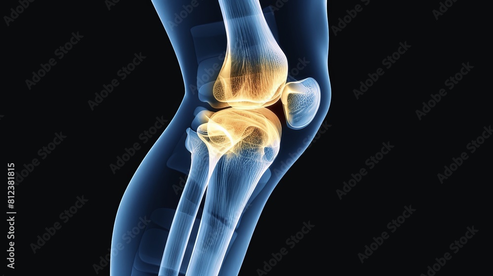 Ilustração do Stock: An X-ray blue of a knee with the knee joint ...