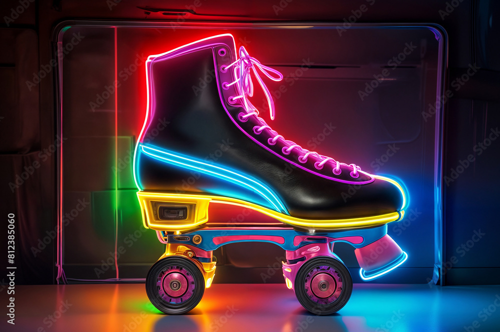 3d render illustration of a neon roller skate with pink laces is shown ...