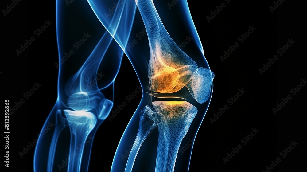An X-ray blue of a knee with the knee joint highlighted in red ,MRI ...