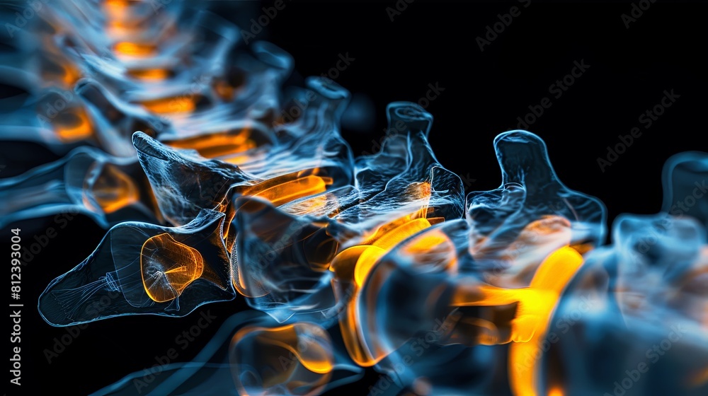 Digital composite of Highlighted spine of woman with backache and lower ...