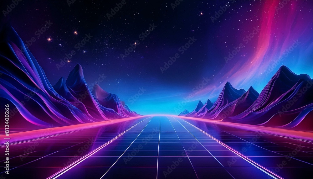 Synthwave vaporwave retrowave cyber background with copy space, laser ...