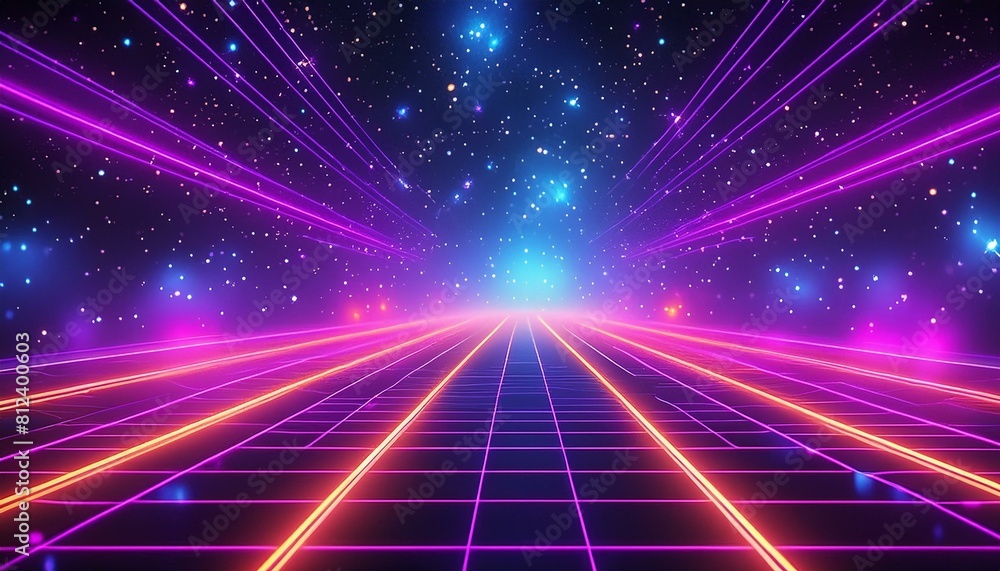 Synthwave vaporwave retrowave cyber background with copy space, laser ...