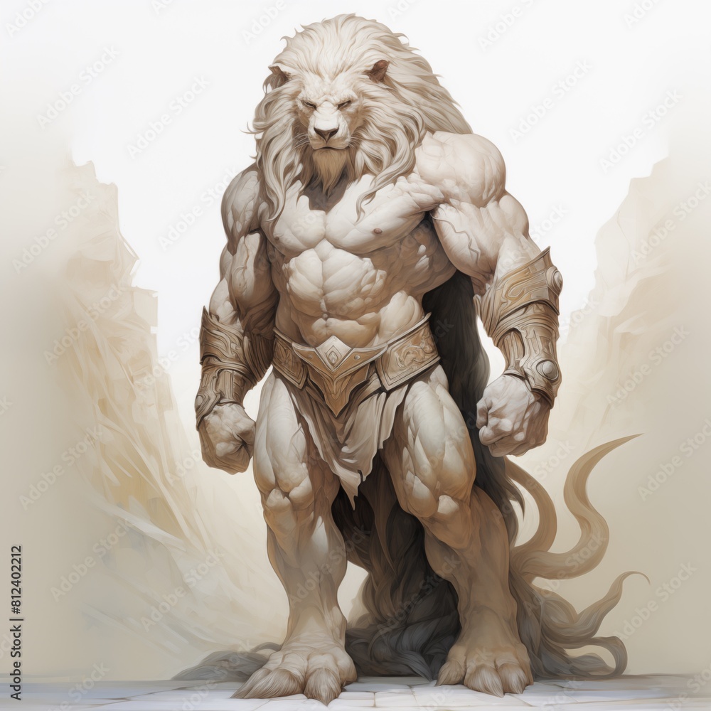 Illustrate a powerful adult Lion standing proudly, its horn prominent ... Illustrate a powerful adult Lion standing proudly, its horn prominent ...