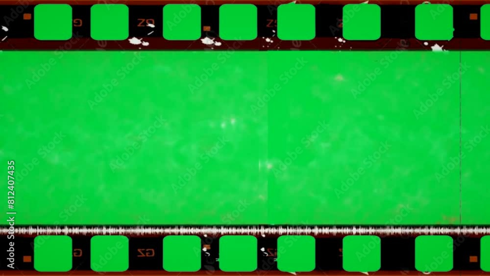Green screen loop footage of old negative film strip frame. Slow ...