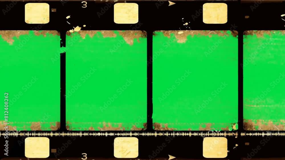 Green screen loop footage of old negative film strip frame. Slow ...