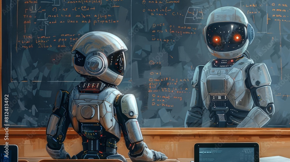 Represent a classroom of the future, where an AI teacher using machine ...