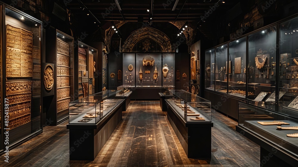 Represent a historian examining ancient artifacts and relics in a ...