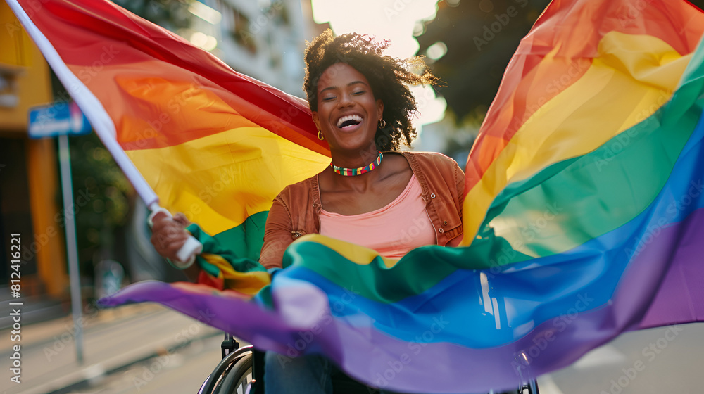 equality smiling celebrating lgbtq woman black pride with american flag ...