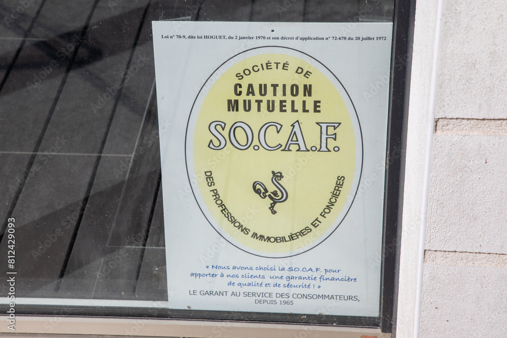 socaf logo sign and text brand on windows front sticker of office real ...