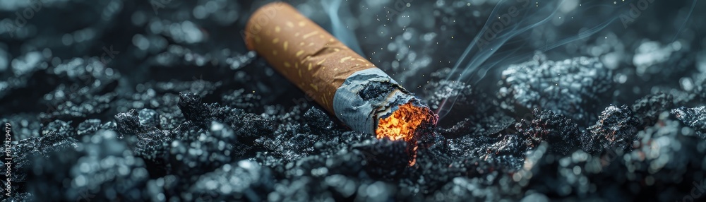 Eyelevel view of tar encapsulating a cigarette, visualizing its harmful ...