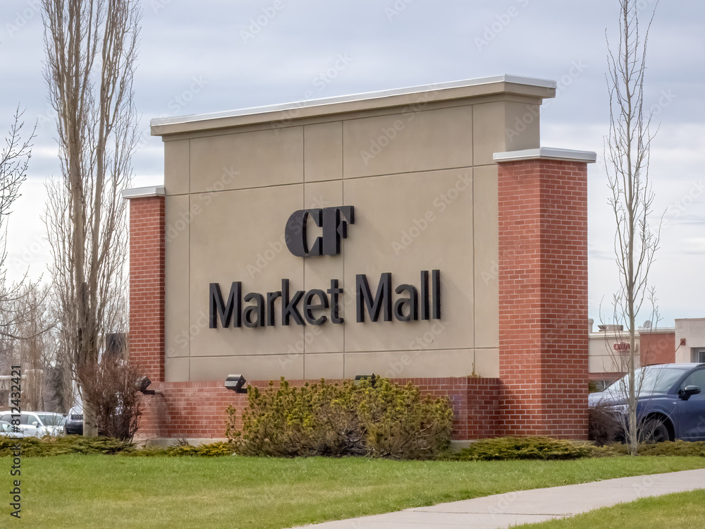 Calgary, Alberta, Canada. May 10, 2024. Market Mall welcome sign during ...
