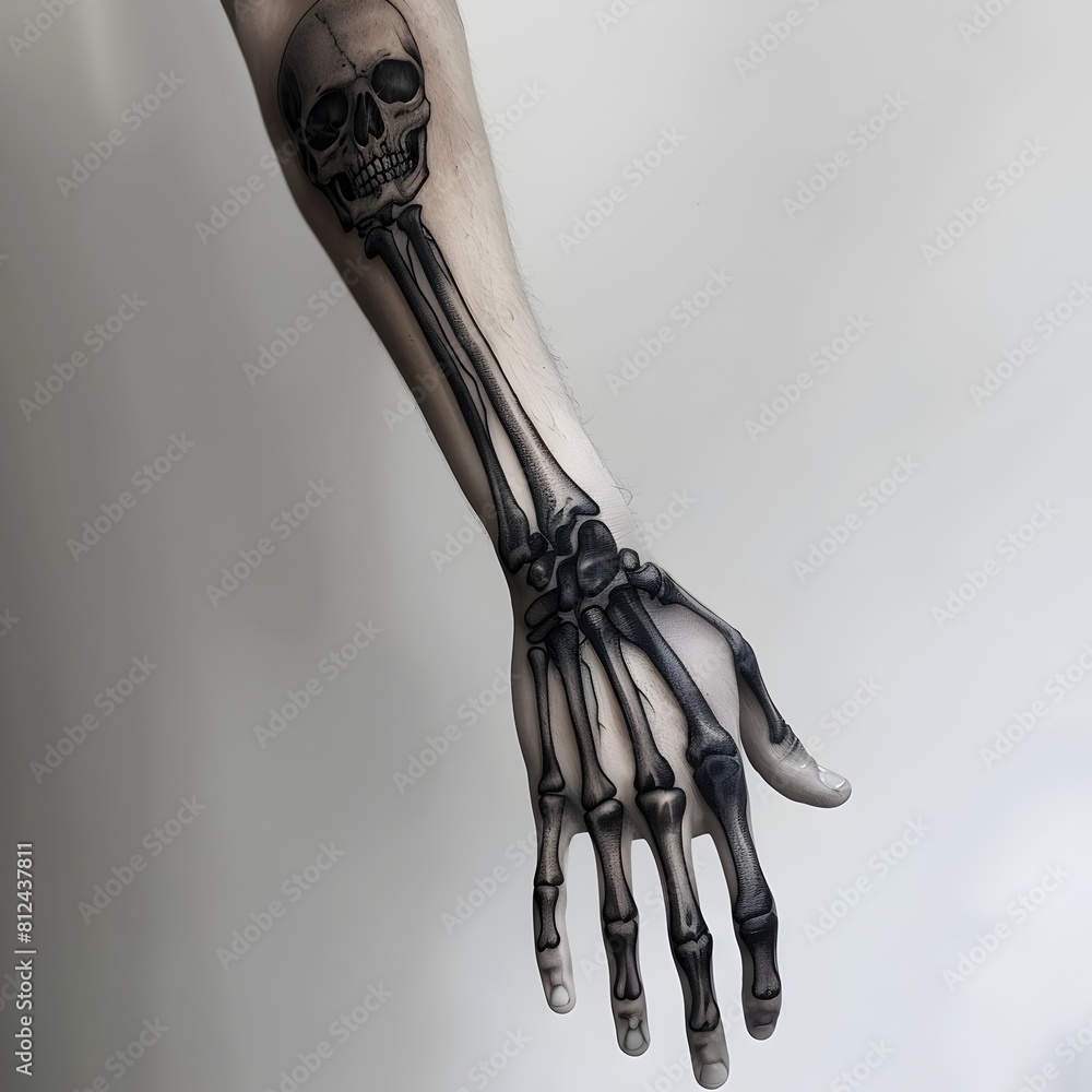 Anatomically Accurate Skeletal Hand with Striking Arm Tattoo in Simple ...