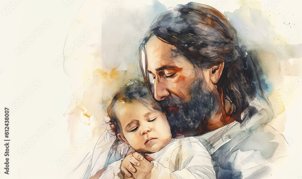 A Jesus Christ hug lucky kid warmly for hope, face ask wish trust king ...