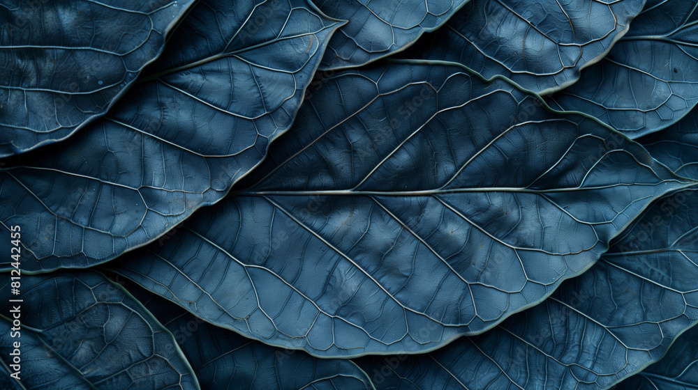 Blue leaf texture. Detailed close up of blue leaf veins, emphasizing ...