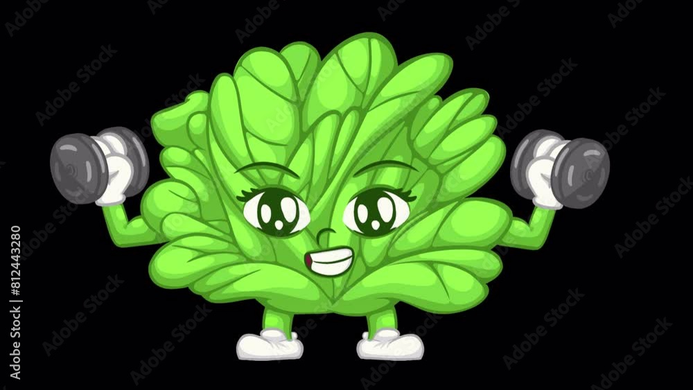 Spinach cartoon character lifting dumbbells. humanized spinach ...
