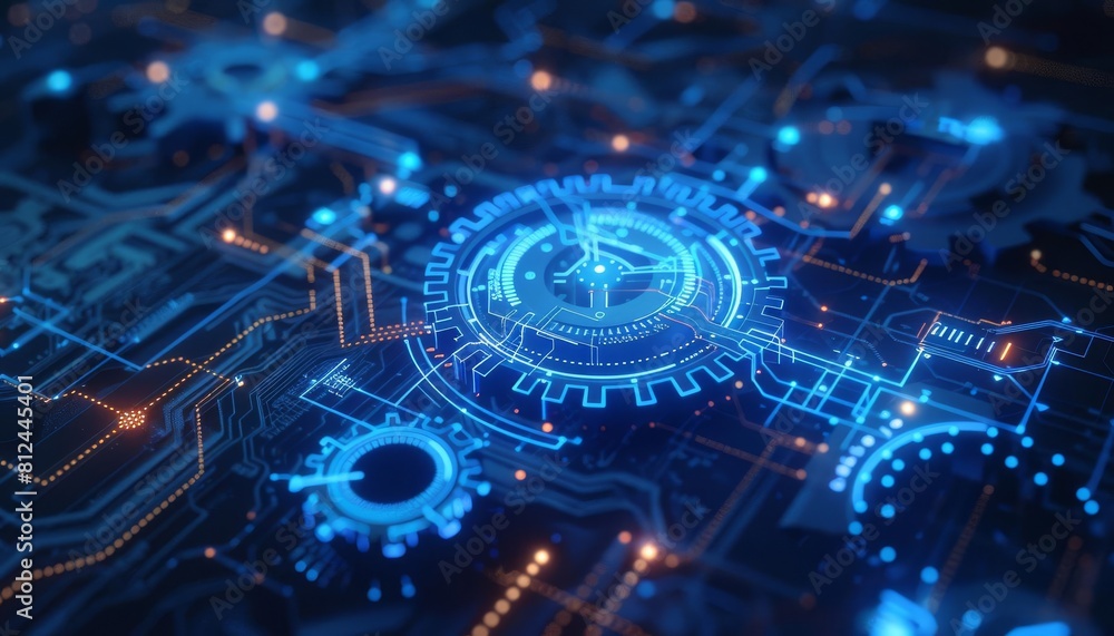 A technical blueprint showing the design of a gear system with overlays ...
