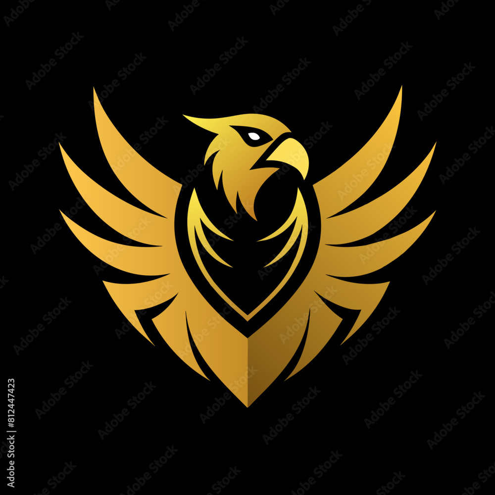 black Golden Aura Unique roring flying eagle face, front view, club ...