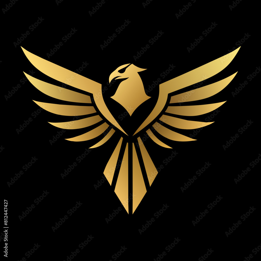 black Golden Aura Unique roring flying eagle face, front view, club ...