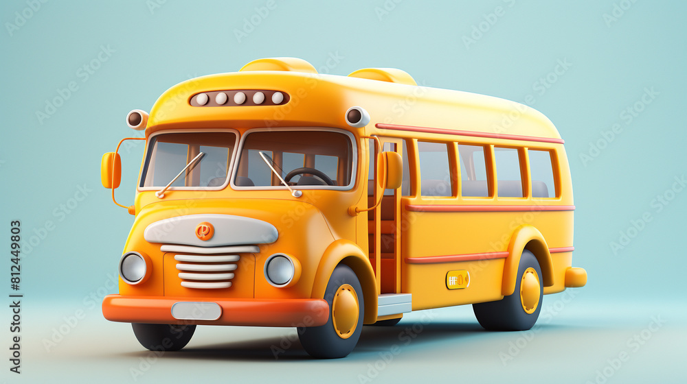 School bus flat design front view education theme 3D render Tetradic ...