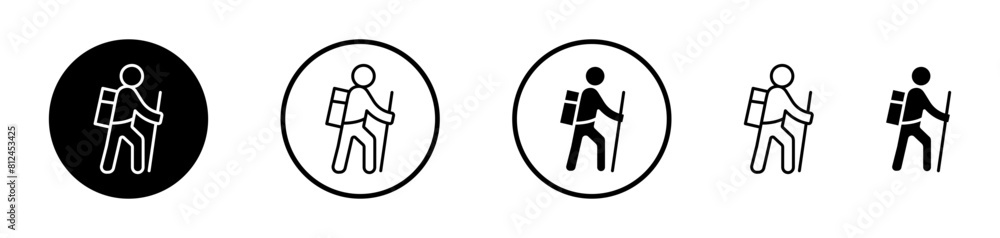 Hiking Adventure Icons. Trekker and Mountain Walk Vector Symbols. Stock ...