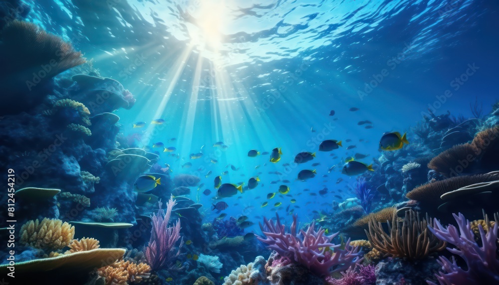 Groups of giant Tuna fish in the underwater, coral reef, amazing ...