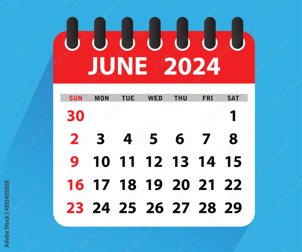 June 2024 Calendar Leaf. Calendar 2024 in flat style. June 2024 ...