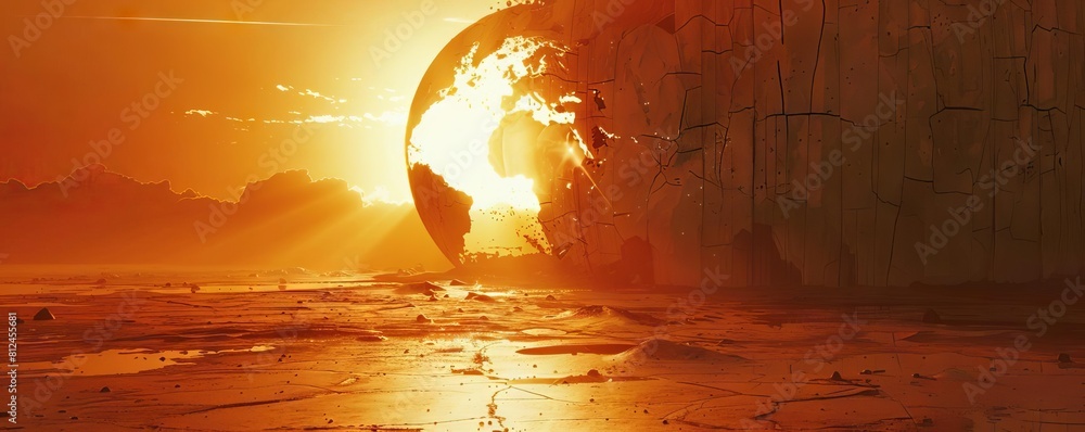 An abstract image of the sun partially blocked by a giant shield ...