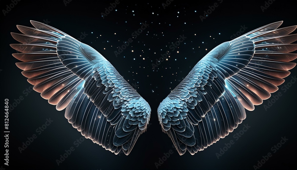 angel wings on black technology, light, fractal, design, line, pattern ...