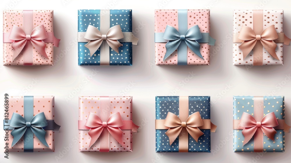 Set of pastel color gift boxes with ribbon bow modern illustration ...