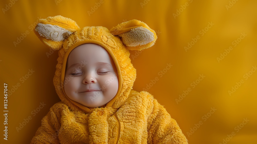 A cute and whimsical animal-themed sleeper mockup on a solid yellow ...