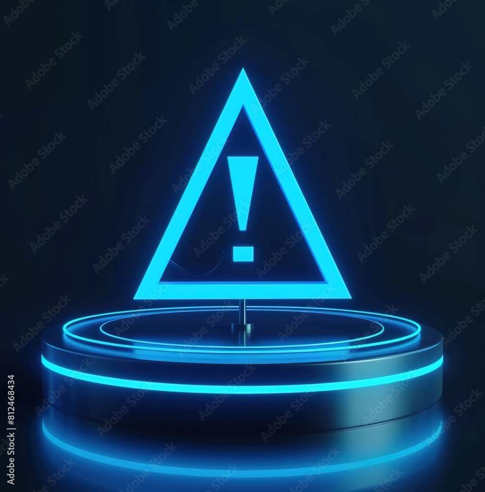 triangular warning sign on top and exclamation mark inside the triangle. The background is dark ...