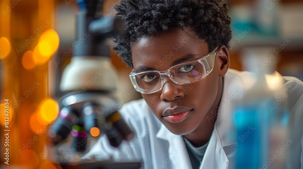 Show a young scientist recording results from a groundbreaking ...